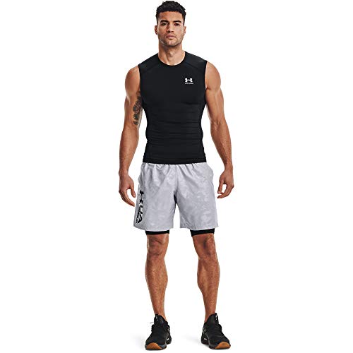 Under Armour mens Armour Heatgear Compression Sleeveless T-shirt , Black (001)/White , Large