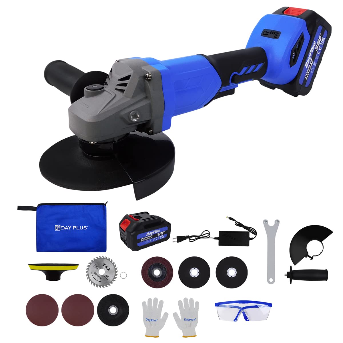 Brushless Cordless Angle Grinder, 21V Cordless Grinder w/ 3.0Ah Li-Ion Battery & Charger, 2-Position Handle, 4-1/2'' Blade, Quick-Change Wheel Guard, Rechargeable Grinder Tool set