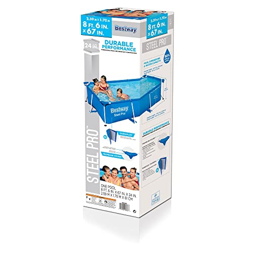 Bestway Steel Pro 8.5 Feet x 67 Inch x 24 Inch Rectangular Steel Frame Above Ground Outdoor Backyard Swimming Pool, Blue (Pool Only)