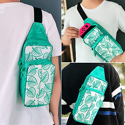 INFURIDER Portable Travel Carrying Case for Nintendo Switch,Fashion Leaf Design Shoulder Bag Storage Backpack Case for Switch/Switch Lite, Games Holder Case and Cell Phone