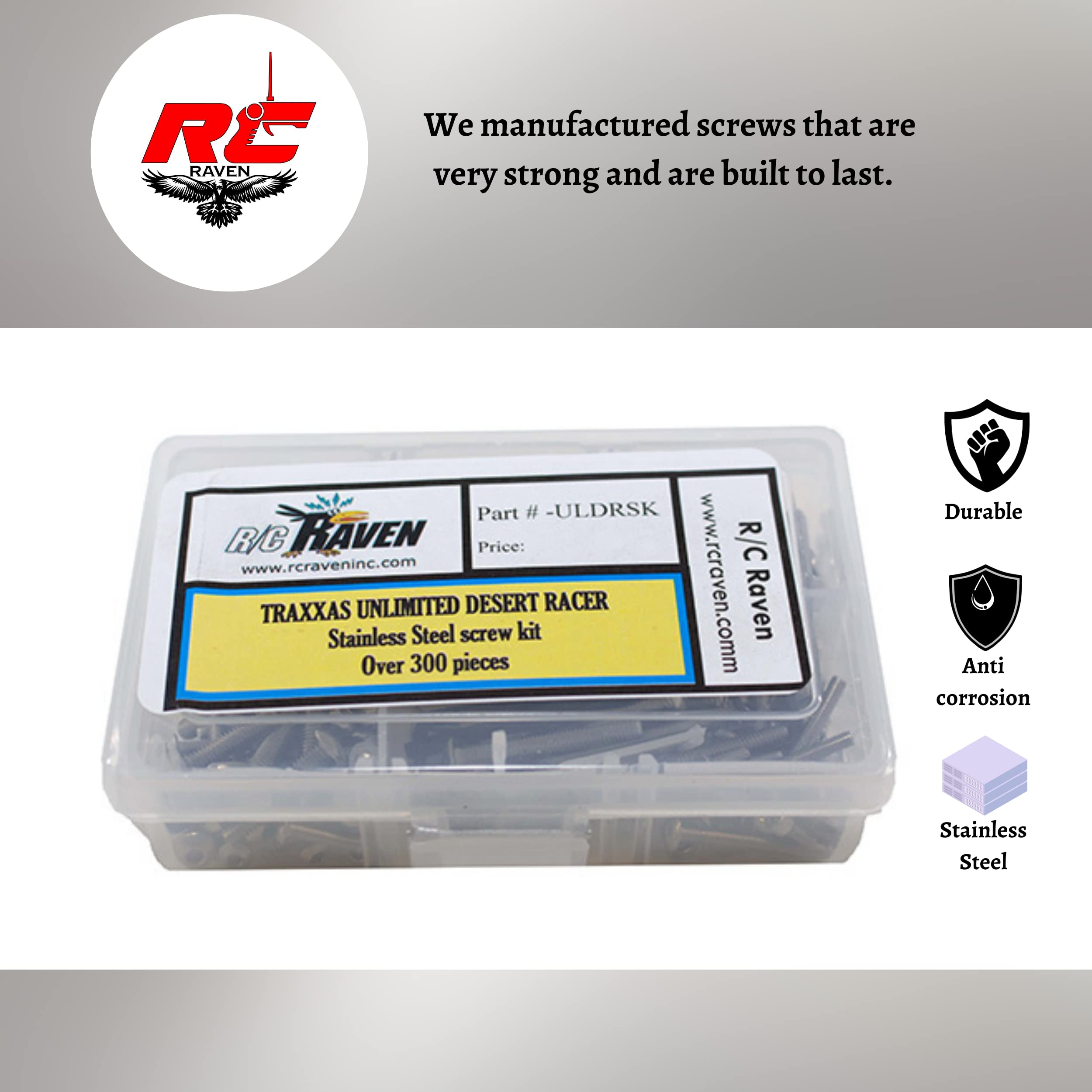 RC Raven RC Screw Kit for Unlimited Desert Racer with over 300 pcs Stainless Steel RC Car Tool Kit including Head Screws, nuts, Washers and Set Screws