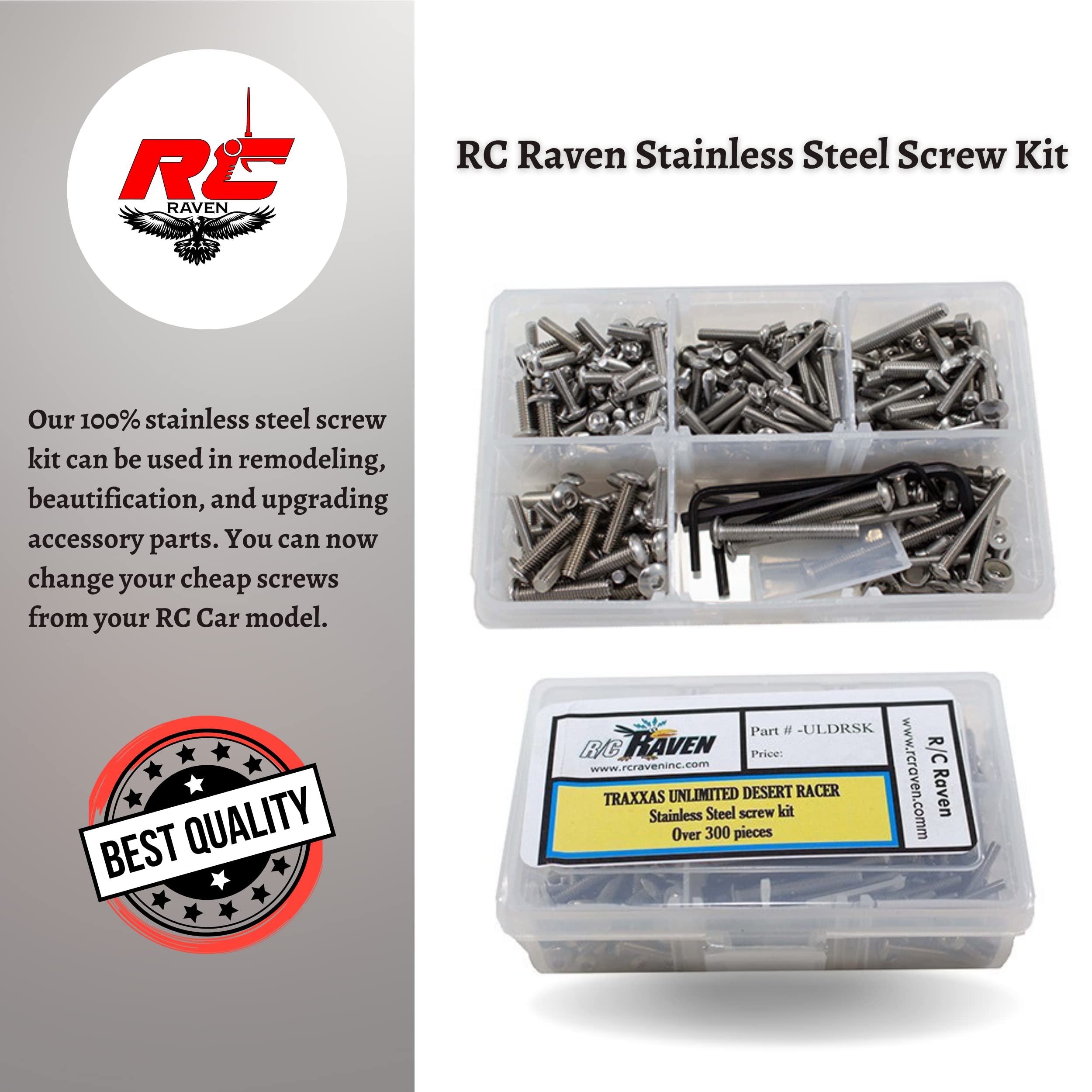RC Raven RC Screw Kit for Unlimited Desert Racer with over 300 pcs Stainless Steel RC Car Tool Kit including Head Screws, nuts, Washers and Set Screws