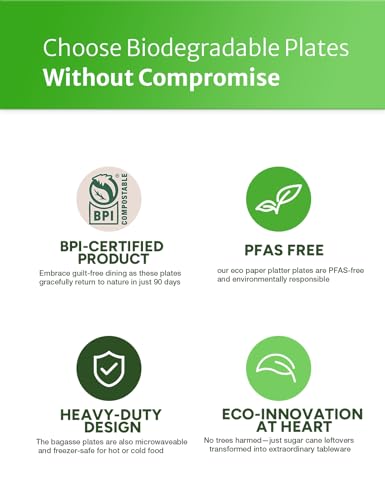 Teoox 100% Compostable Oval Plates Biodegradable Plates, BPI-Certified Eco Paper Plates, Bagasse Platter Plates, Recyclable Paper Plates, Sugarcane Plates (12.5 Inch - 40 Count)