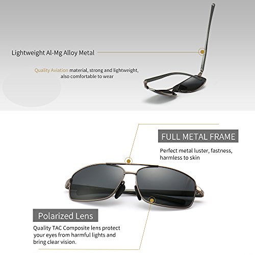 SUNGAIT Ultra Lightweight Rectangular Polarized Sunglasses UV400 Protection (Gunmetal Frame Gray Lens, 62) Metal Frame 2458 QKH