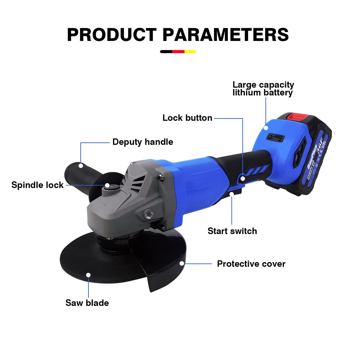 21V Cordless Grinder Kit, 4-1/2" Blade,10000 RPM Brushless Motor Cordless Angle Grinder w/ 2-Position Handle, 3.0Ah Battery Grinder & Quick- Charger, Cutting and Grinding Wheels
