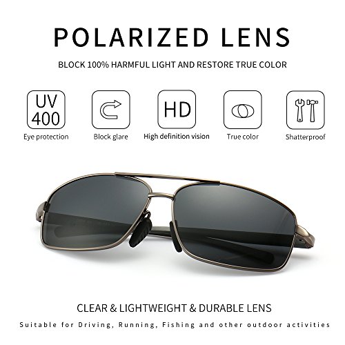 SUNGAIT Ultra Lightweight Rectangular Polarized Sunglasses UV400 Protection (Gunmetal Frame Gray Lens, 62) Metal Frame 2458 QKH