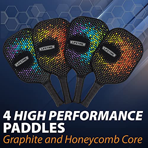 Lifetime Pro Pickleball Set – Includes Pickleball Net, 4 Paddles, 3 Outdoor Pickleballs, 1 Indoor Pickleball, 2 Portable Bases, Steel Poles, Paddle Bag, and Bag for Complete Set