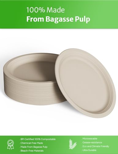 Teoox 100% Compostable Oval Plates Biodegradable Plates, BPI-Certified Eco Paper Plates, Bagasse Platter Plates, Recyclable Paper Plates, Sugarcane Plates (12.5 Inch - 40 Count)