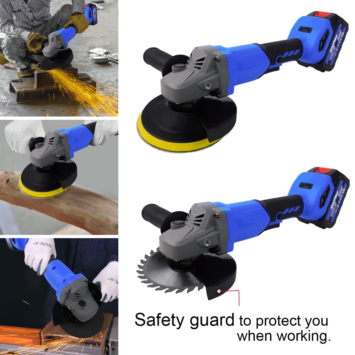 21V Cordless Grinder Kit, 4-1/2" Blade,10000 RPM Brushless Motor Cordless Angle Grinder w/ 2-Position Handle, 3.0Ah Battery Grinder & Quick- Charger, Cutting and Grinding Wheels