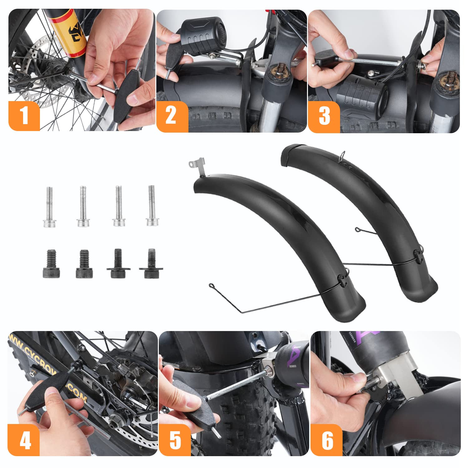 CYCROWN Electric Bike Fender for CycKnight, 4.3" Width PP Front and Rear Tires Bicycle Mud Guards, Fat Tire Mountain Bike Mudguards for Foldable Ebike