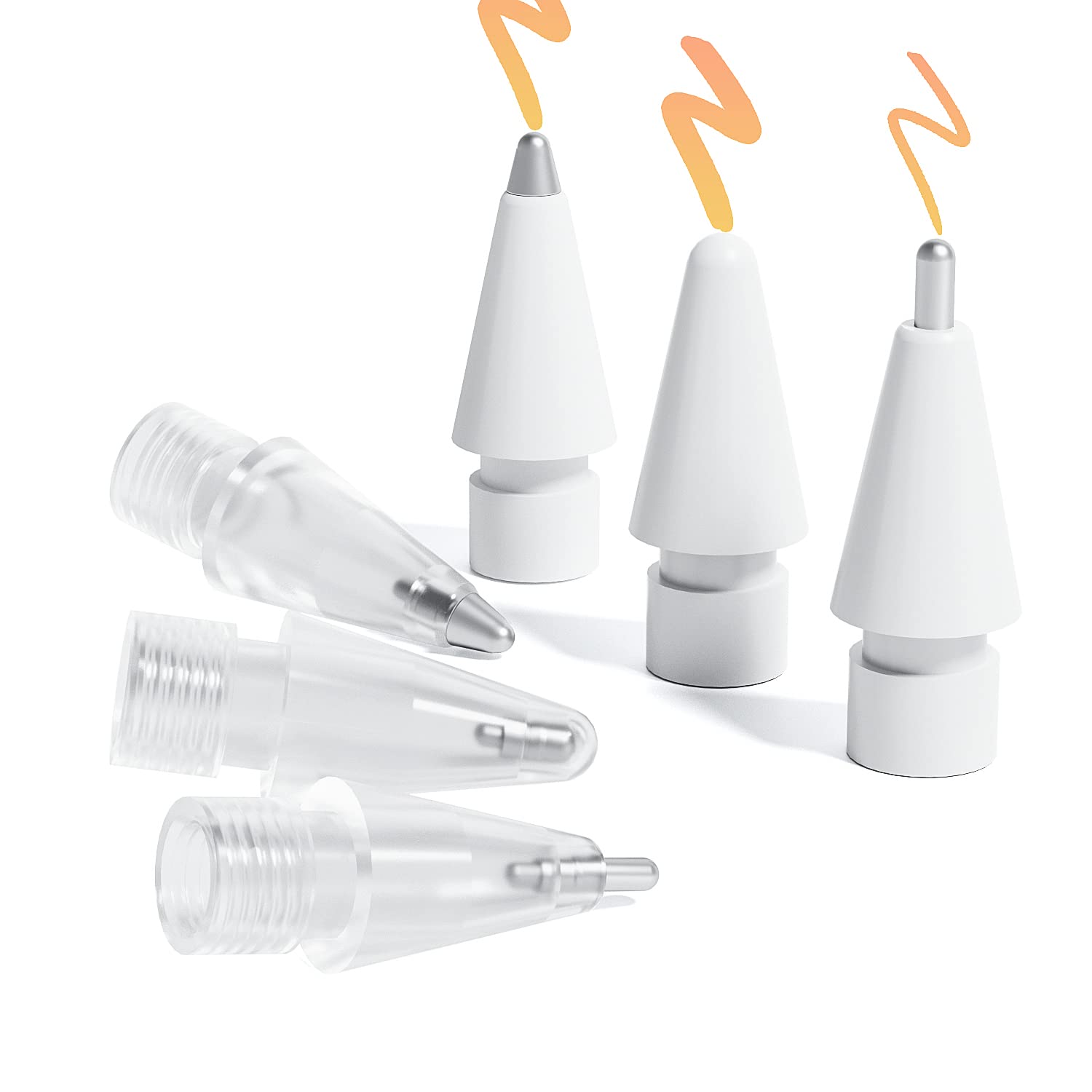 Qreninv Replacement Tips for Apple Pencil 1st/2nd Gen - Metal Pen Nibs, Precise Control, Wear-Resistant Tips(White-6pack)