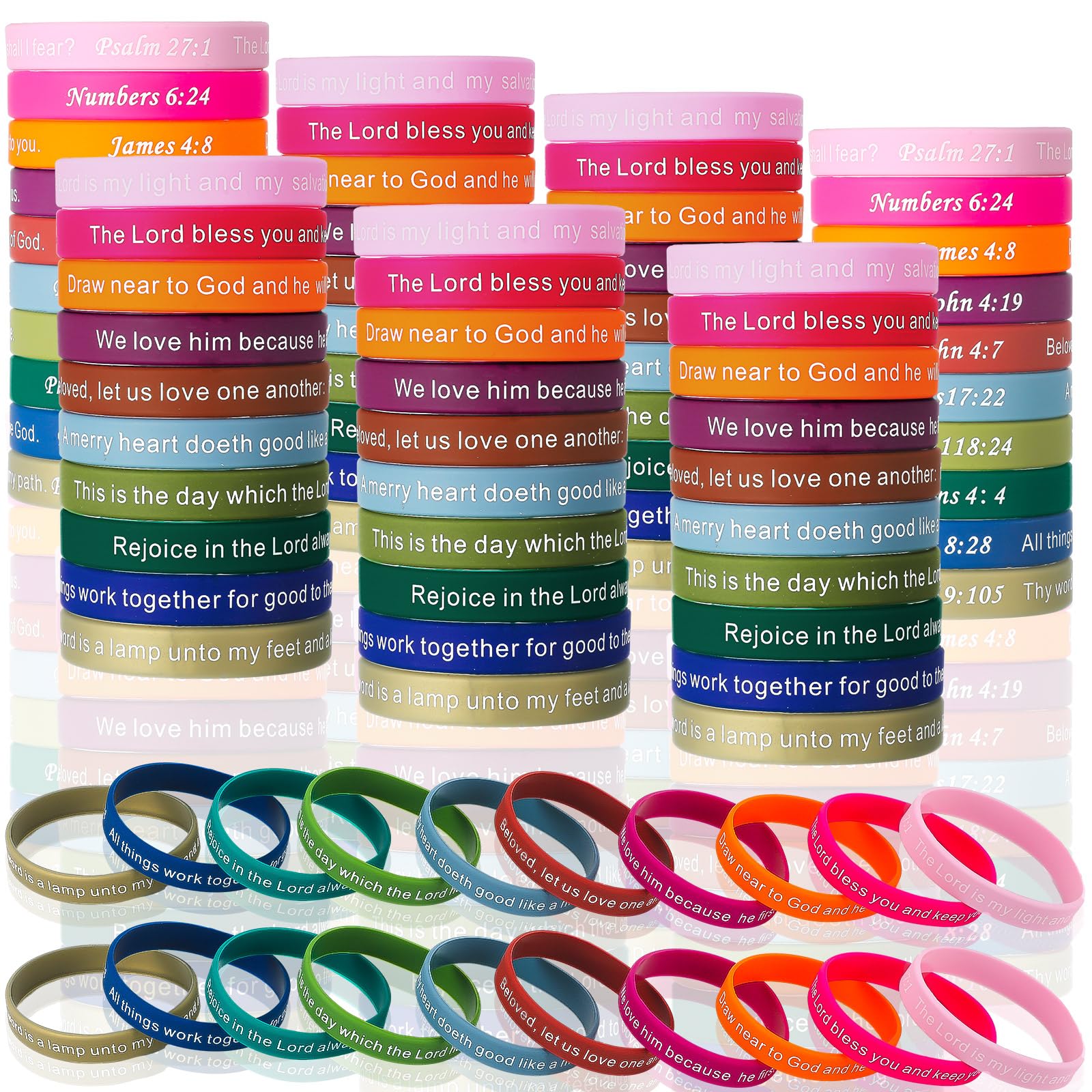 Estune 120 Pieces Bible Verses Bracelets Motivational Quote Rubber Wristbands Religious Silicone Bracelet Inspirational Silicone Wristbands Stretch Unisex for Men Women Party