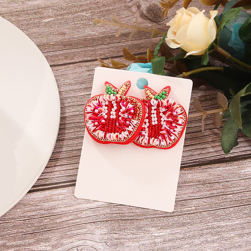 Beaded Teach Statement Earrings Seed Pencil Apple Rainbow Dangle Drop Earrings Teacher Appreciation Gifts Back To School Jewelry-apple