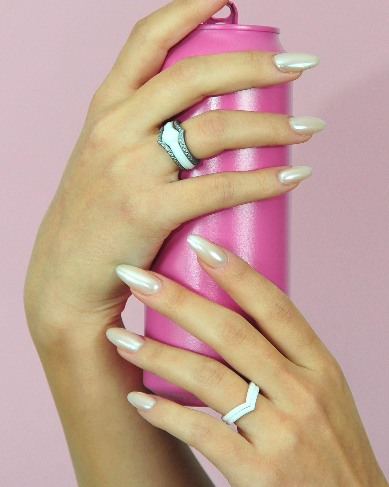 Rinfit Silicone Rings for Women - Rubber Wedding Bands Womens - Stackable Silicone Rings Couture - Patented Design - 3 White & 2 Silver, Size 5