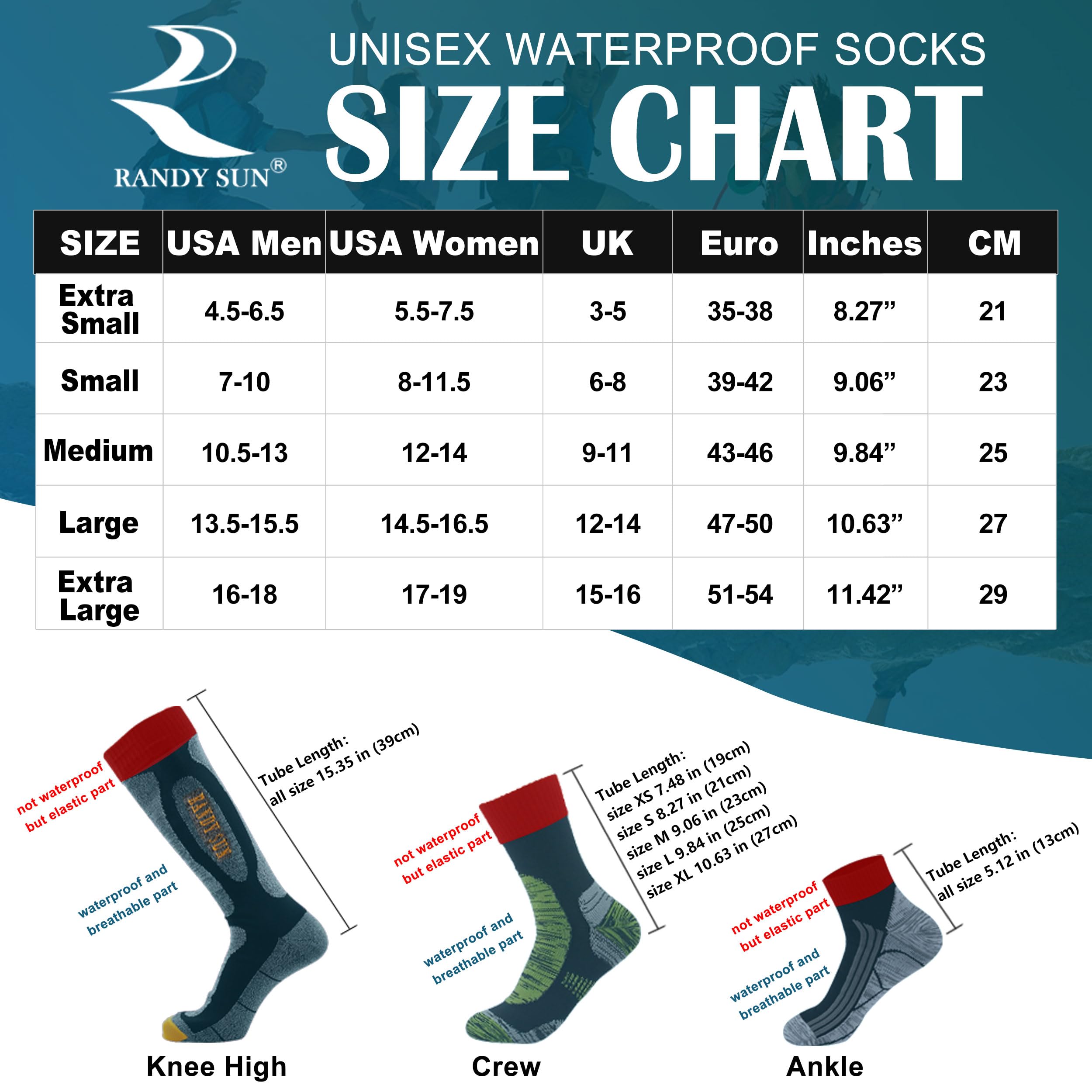 RANDY SUN Waterproof Running Socks, Men's Women's Athletic Cycling Biking Hiking Wading Trekking Gift Socks(1 Pair Ankle Black S)