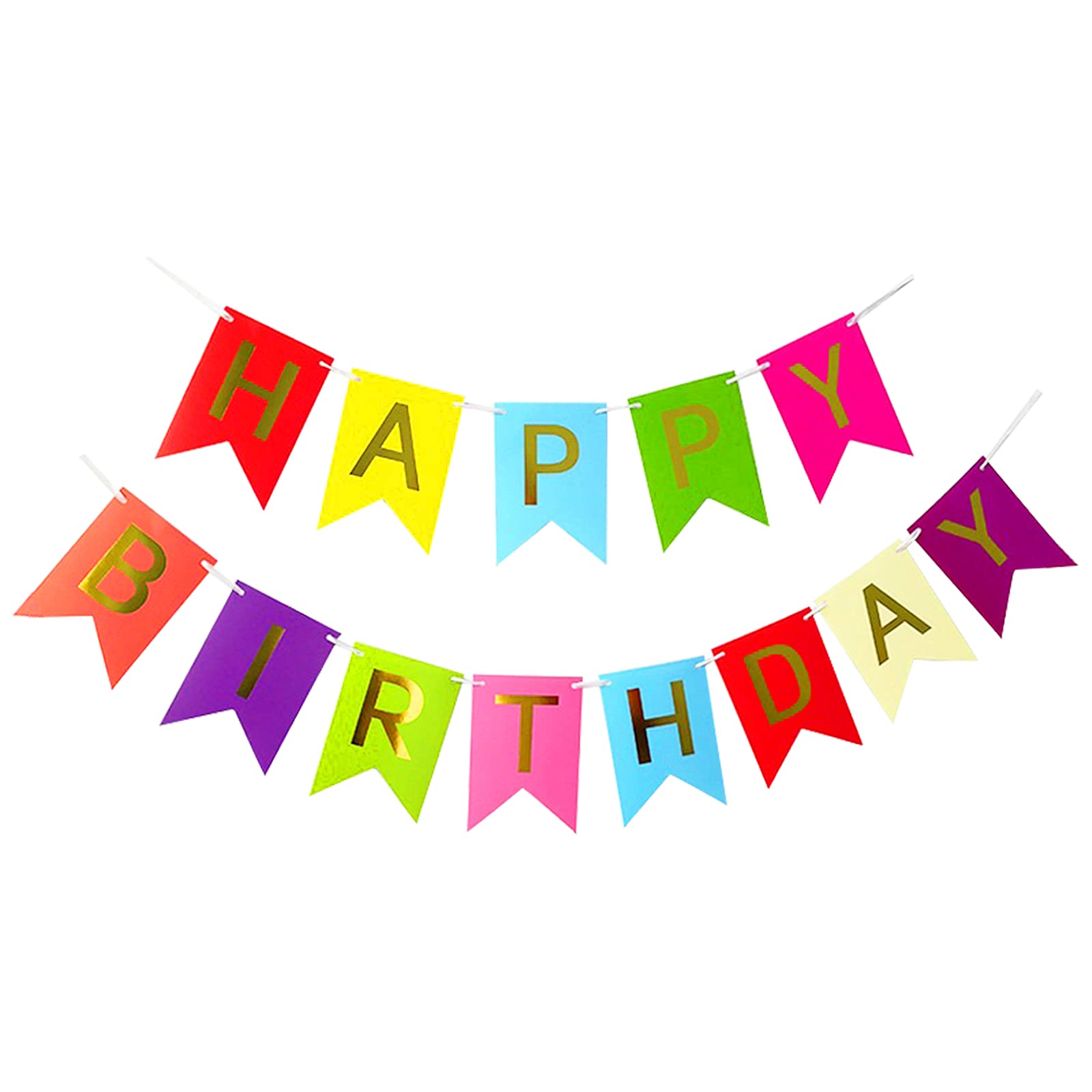 Happy Birthday Banner with Shiny Gold Letters Rainbow Colorful Happy Birthday Bunting Banner for Party Decorations, Swallowtail Flag Happy Birthday Banner, Gold Happy Birthday Banner for Kids Birthday