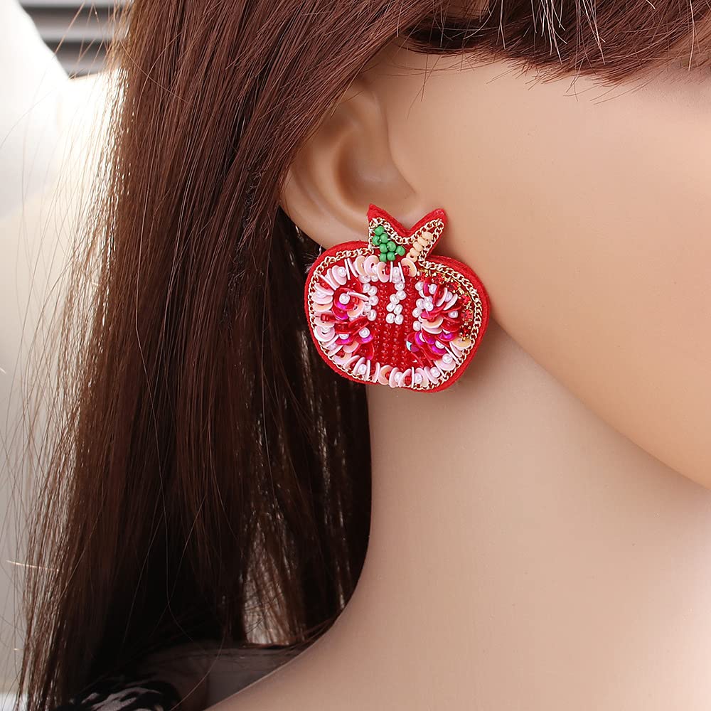 Beaded Teach Statement Earrings Seed Pencil Apple Rainbow Dangle Drop Earrings Teacher Appreciation Gifts Back To School Jewelry-apple