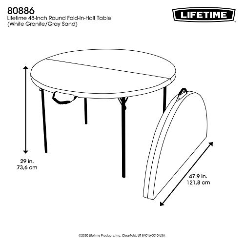 Lifetime 80886 48-Inch Round Fold-in-Half, 2 Pack, Light Commercial, White Granite Table
