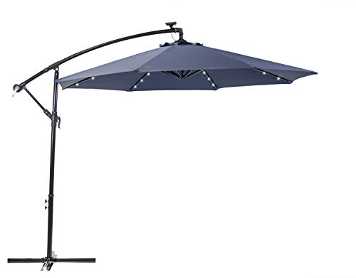 Sun-Ray 10' Solar Lighted Offset Solar Umbrella (Navy)