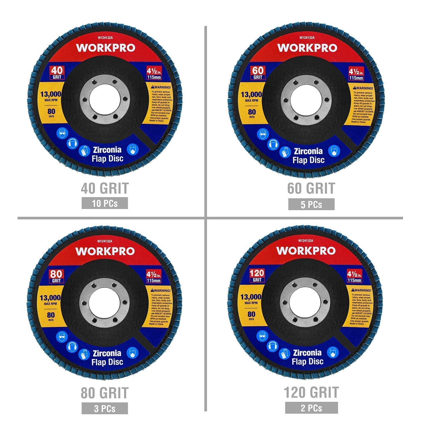 WORKPRO 20V Cordless Angle Grinder Kit, 4-1/2 Inch and WORKPRO 20-Pack Flap Discs, 4-1/2-inch, Arbor Size 7/8-inch