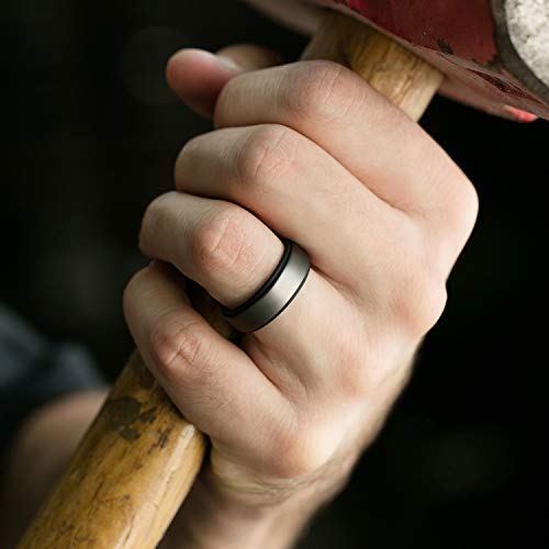 ROQSilicone Wedding Ring for Men - Comfort Fit, Breathable, 8mm Wide - Black, Silver, Bronze, Size 1