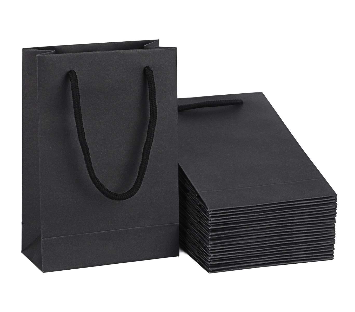 driew Gift Bags Black 50 Pack, Black Paper Gift Bags with Cotton Handle 5x2x7.5 inches Party Gift Bags
