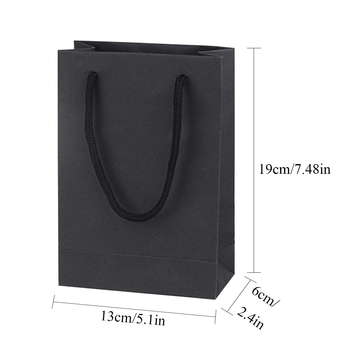 driew Gift Bags Black 50 Pack, Black Paper Gift Bags with Cotton Handle 5x2x7.5 inches Party Gift Bags