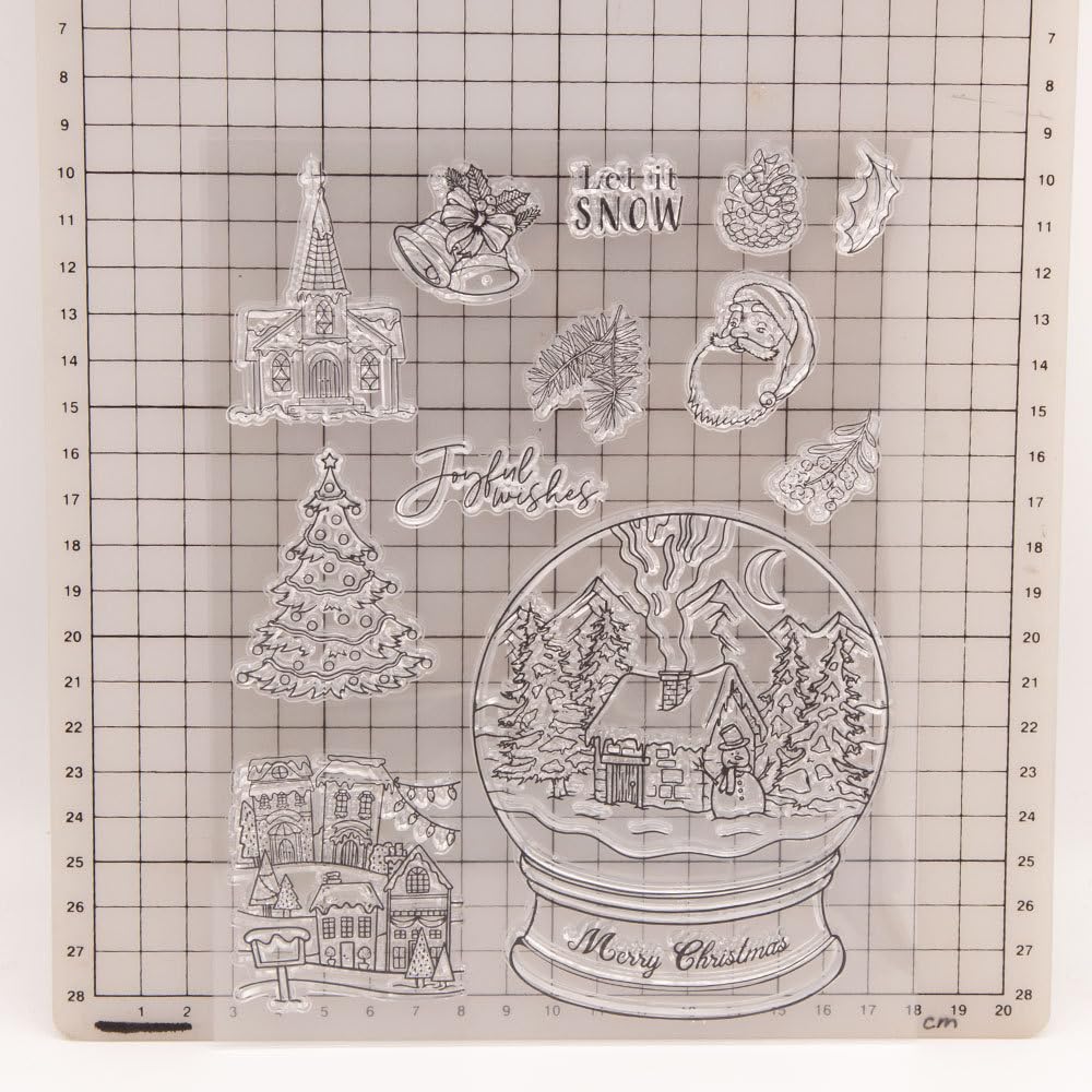 NZJ Merry Christmas Decorative Ball Santa Clear Stamp Background Transparent Silicone Stamp Rubber Stamp for Scrapbook Journal Card Making