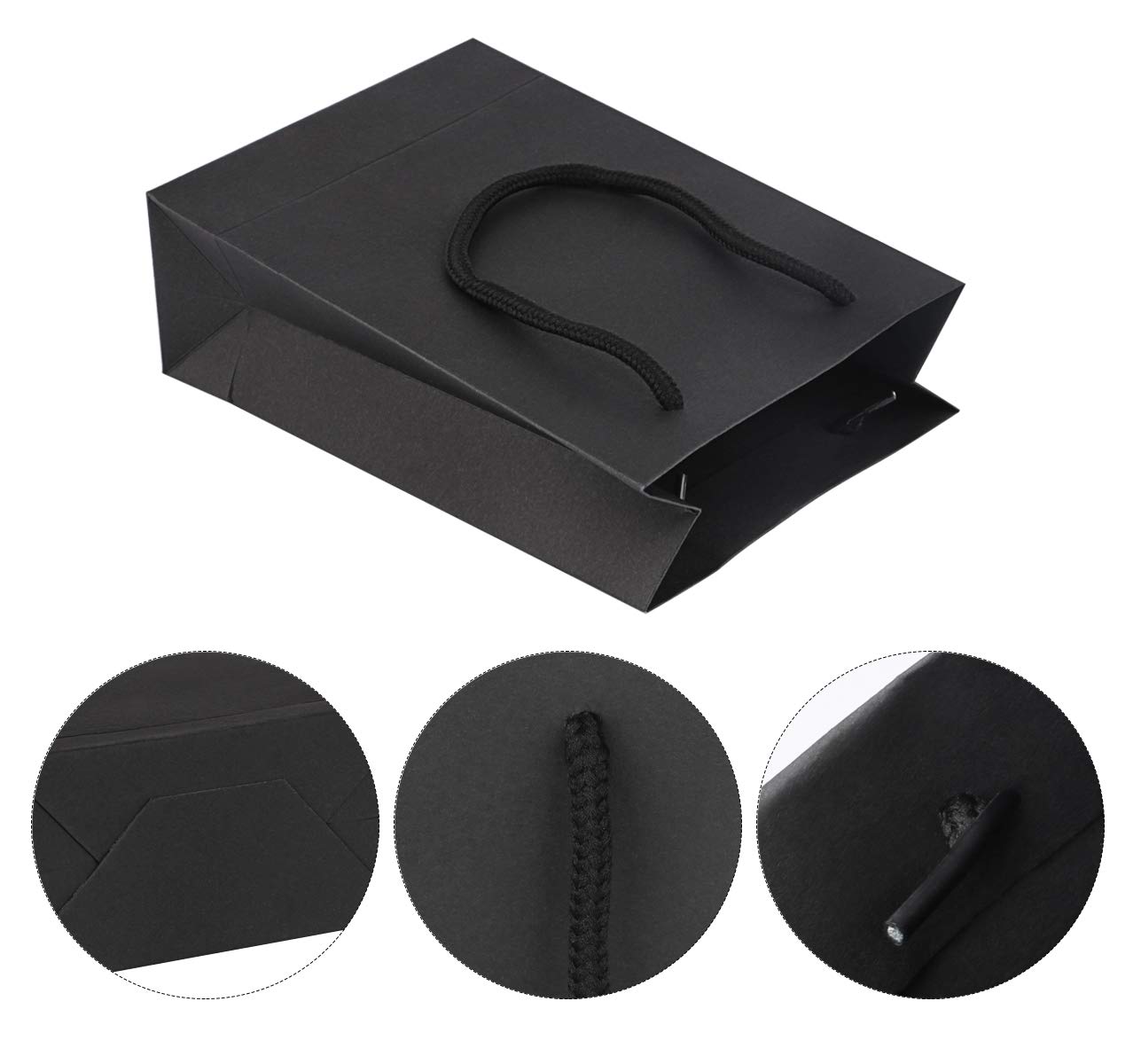 driew Gift Bags Black 50 Pack, Black Paper Gift Bags with Cotton Handle 5x2x7.5 inches Party Gift Bags