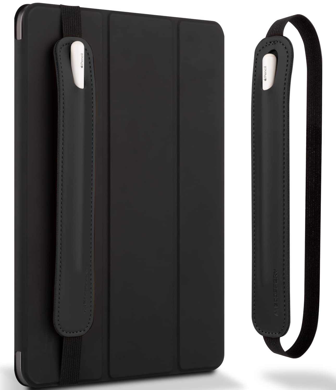 Goospery Pencil Holder Compatible with Apple Pencil (1st & 2nd Generation) Sling Sleeve PU Leather Pouch Case Pocket Accessories Elastic Band Fit iPad 8th 7th Mini 5th/Notebook/Tablets - Black