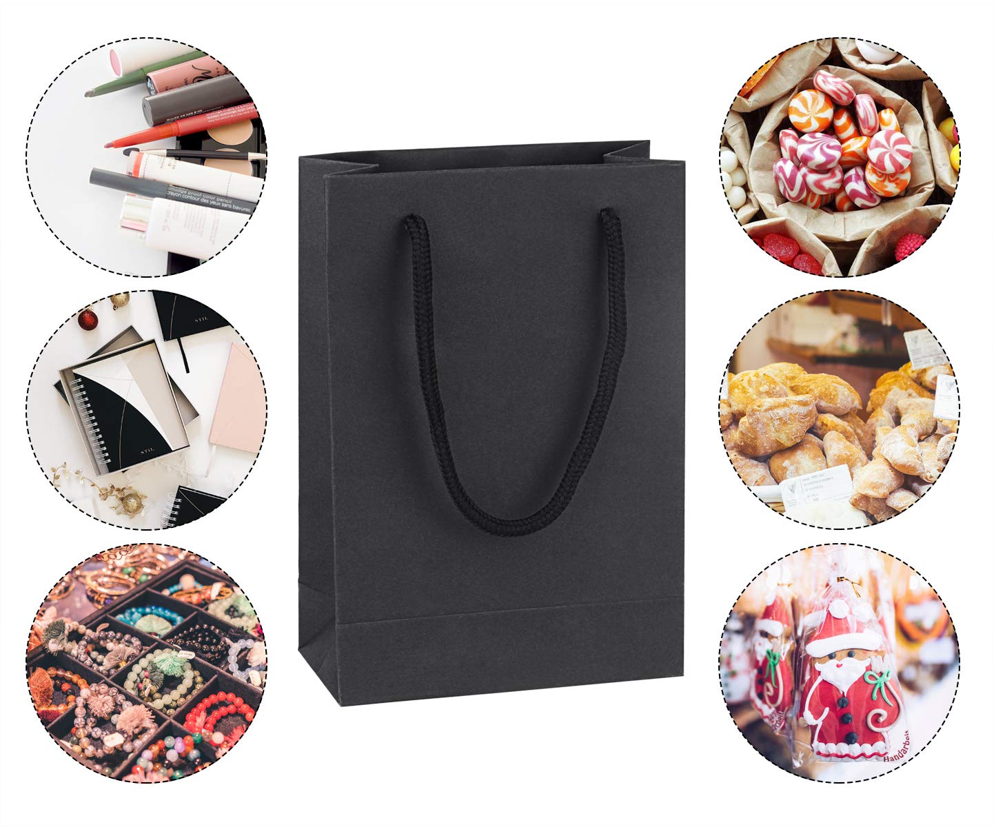 driew Gift Bags Black 50 Pack, Black Paper Gift Bags with Cotton Handle 5x2x7.5 inches Party Gift Bags