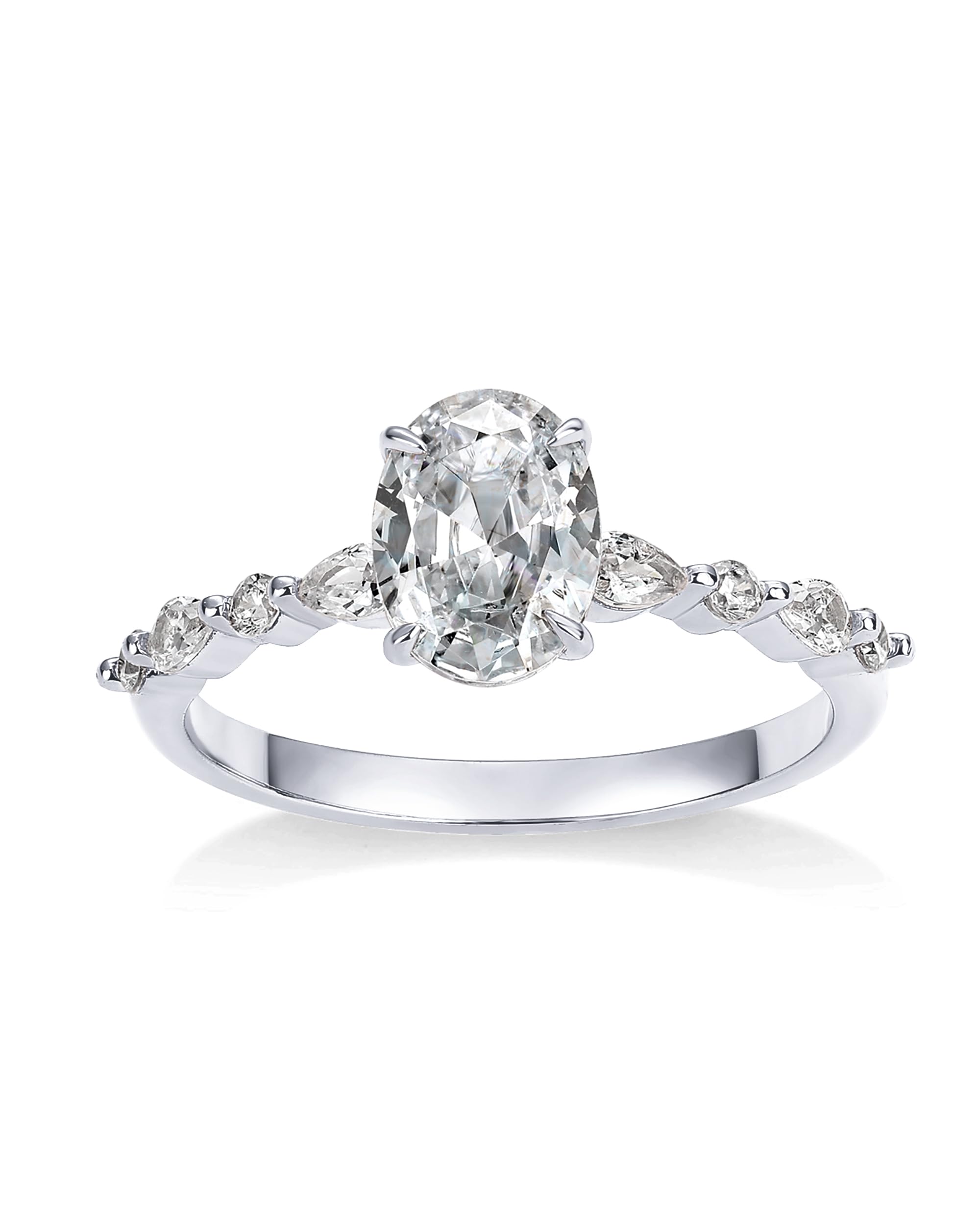PAVOI 14K White Gold Plated 1.25CT Oval Cubic Zirconia Promise Engagement Ring | Solitaire Wedding Bands | Halo Fake Engagement Ring for Women | Size 8