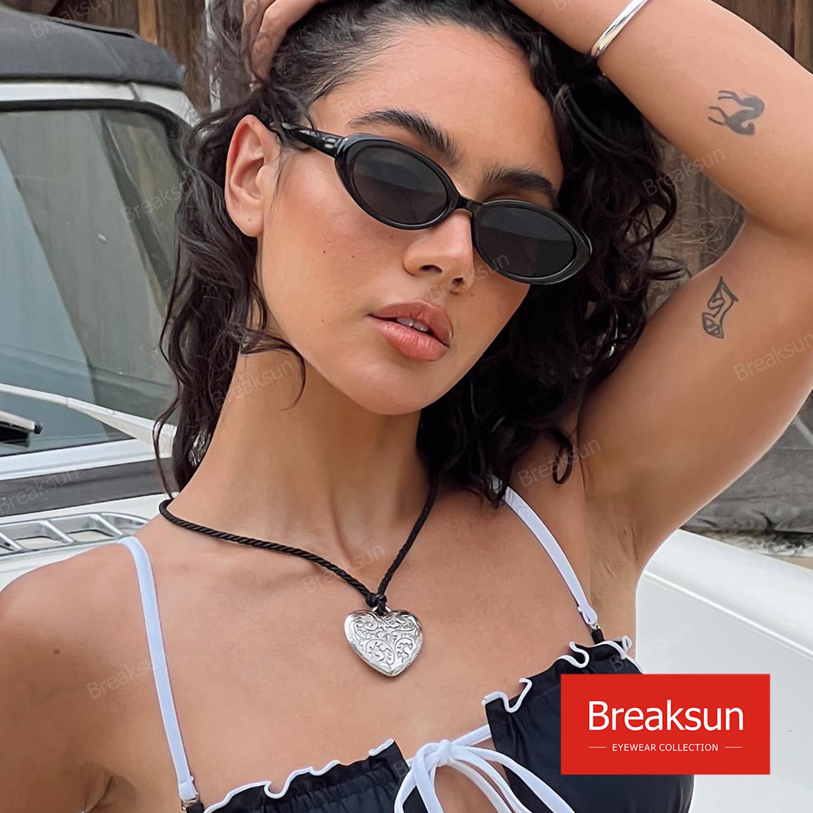 Breaksun Retro Oval Sunglasses for Women Men Fashion Small Oval Sunglasses 90s Vintage Shades (Black/Grey)