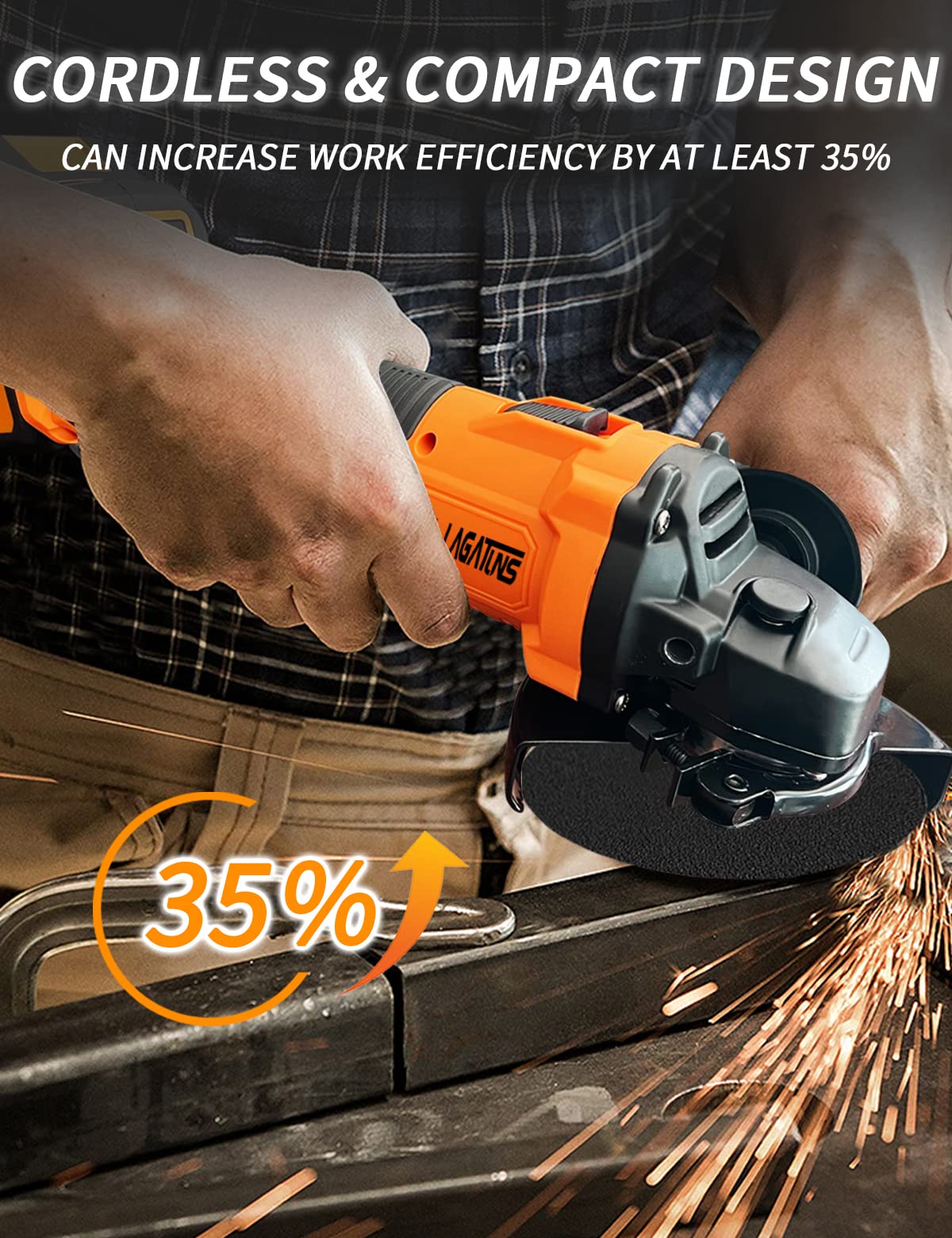 LAGATUNS Cordless Angle Grinder w/21V 6.0Ah Li-Ion Battery & Charger,Brushless Motor, 4-1/2'' Blade, Quick-Change Wheel Guard, 2-Position Handle, US Warranty (Renewed)