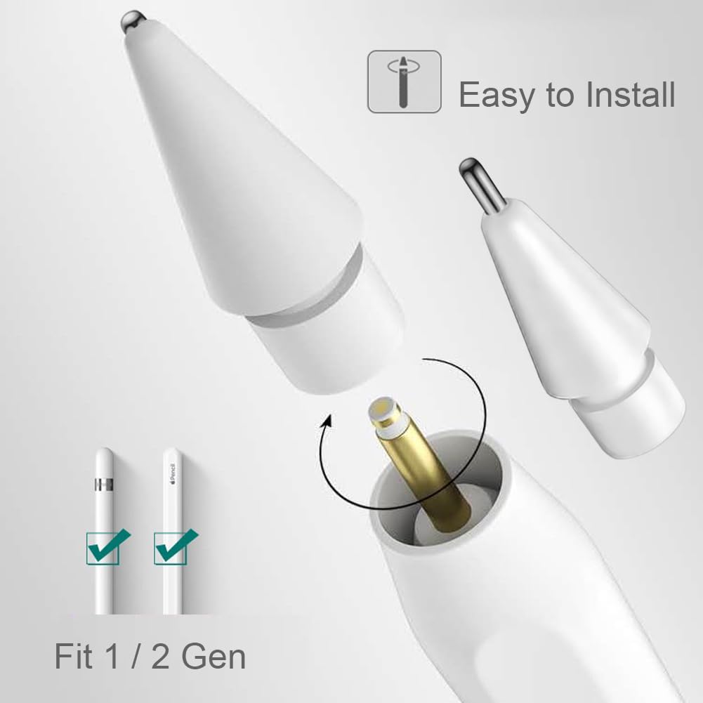 Replacement Fine Point for Apple Pencil Tips, Upgrad Pen Like Slender Metal Tips for Apple Pencil 1st Generation/Apple Pen 2 Gen Tip, Silence Nib Cover for iPad Pro Pencil Tips(6 Pack)