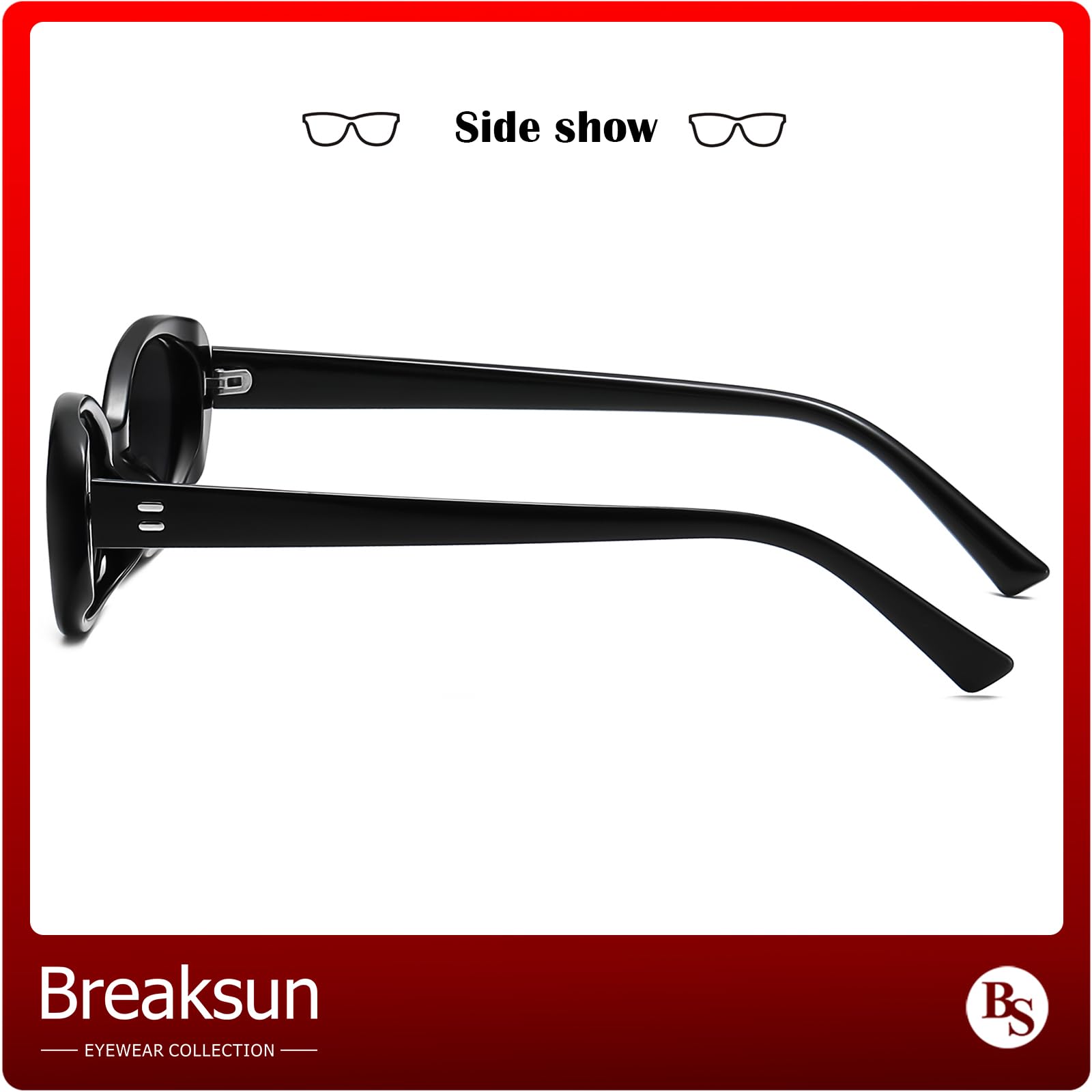 Breaksun Retro Oval Sunglasses for Women Men Fashion Small Oval Sunglasses 90s Vintage Shades (Black/Grey)