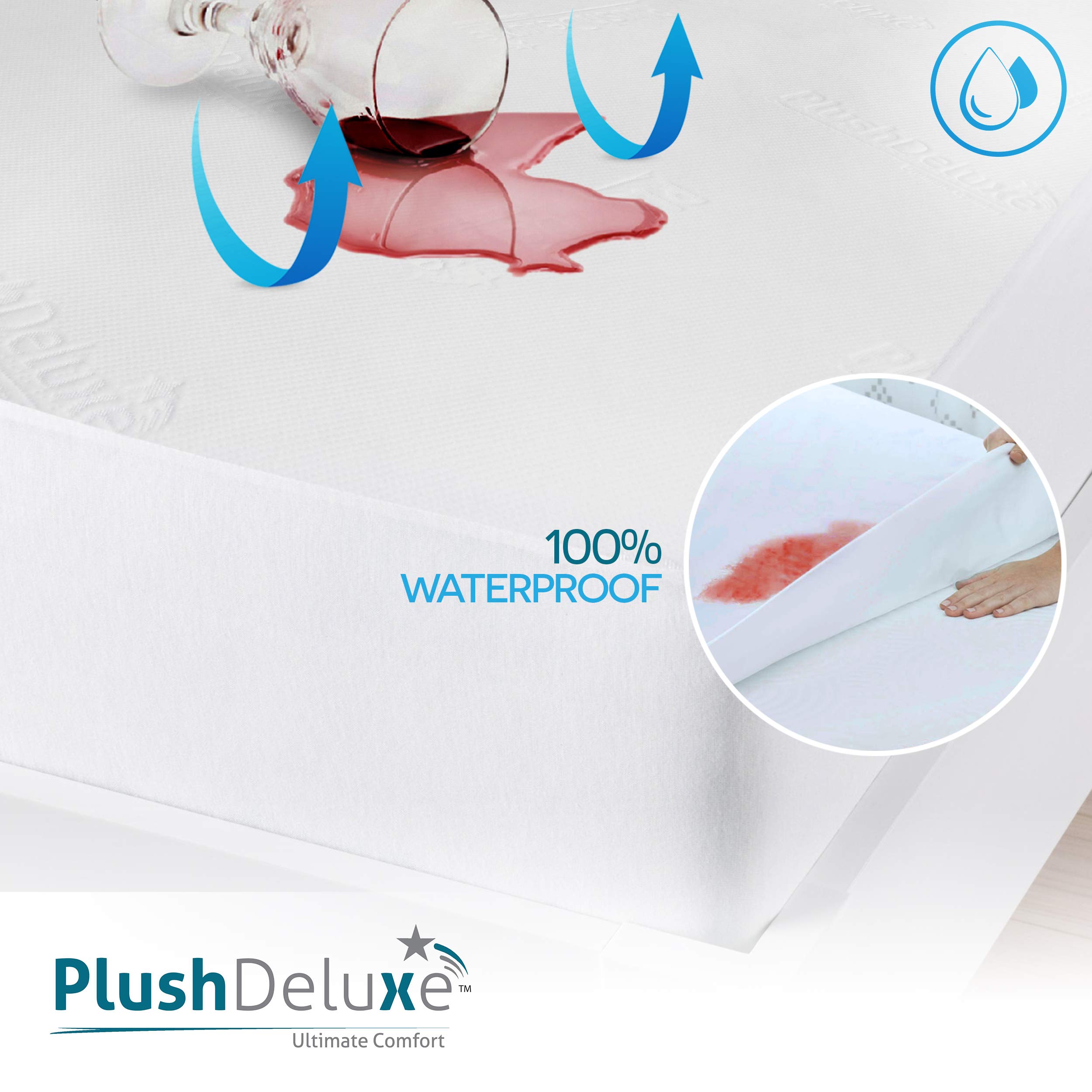 PlushDeluxe Premium Bamboo Mattress Protector – Waterproof, & Ultra Soft Breathable Bed Mattress Cover for Comfort & Protection - (King Size)