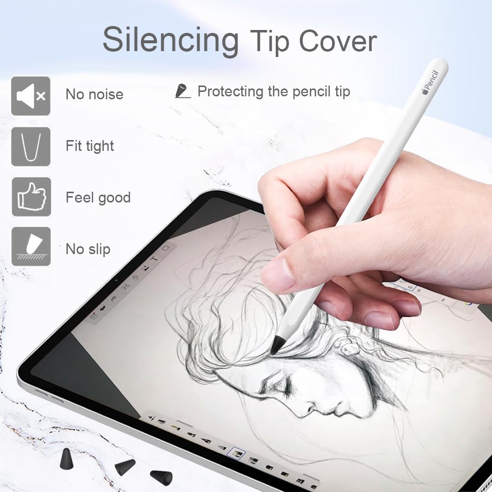 Replacement Fine Point for Apple Pencil Tips, Upgrad Pen Like Slender Metal Tips for Apple Pencil 1st Generation/Apple Pen 2 Gen Tip, Silence Nib Cover for iPad Pro Pencil Tips(6 Pack)
