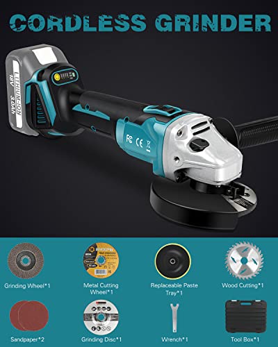 4 1/2 Cordless Angle Grinder, [2-Pack 18V 5.5 Ah Battery Included] Mini Powered Angle Grinder, Tool Kit with Handle, Grinding Wheel, Cutting Wheel, Flap Disc and Carving Disc