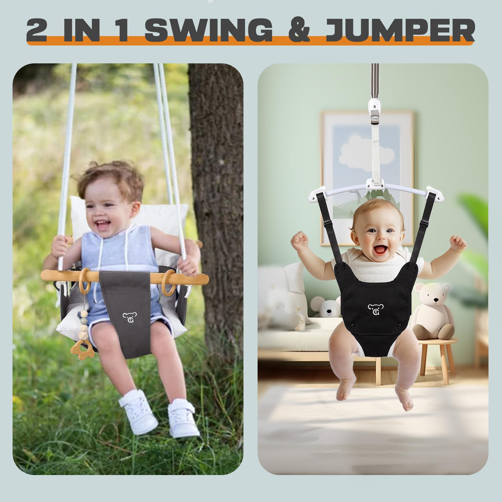 2 in 1 Baby Jumper & Swing, Baby Jumper for Indoor and Outdoor Use, Baby Swing with Foldable Stand, Stable Toddler Swing Set