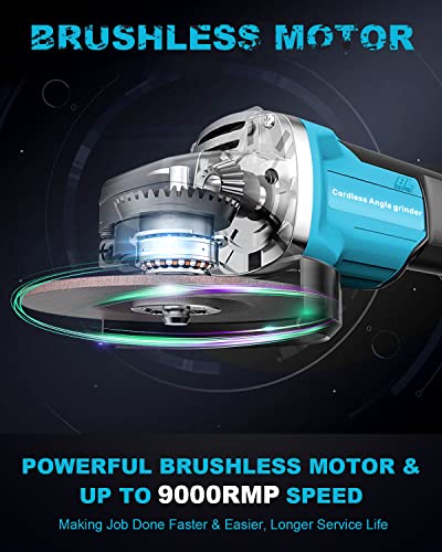 4 1/2 Cordless Angle Grinder, [2-Pack 18V 5.5 Ah Battery Included] Mini Powered Angle Grinder, Tool Kit with Handle, Grinding Wheel, Cutting Wheel, Flap Disc and Carving Disc