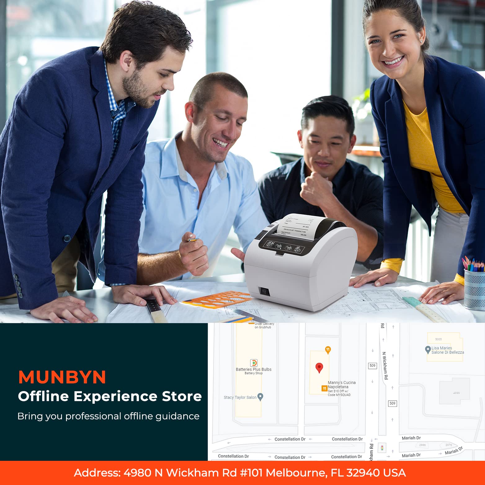 MUNBYN Receipt Printer, Thermal Receipt Printer Works with Windows Mac Chromebook Linux Cash Drawer, USB/Ethernet Port 80mm Printer for POS, High-Speed Auto-Cutter Wall Mount, ESC/POS, ITPP047