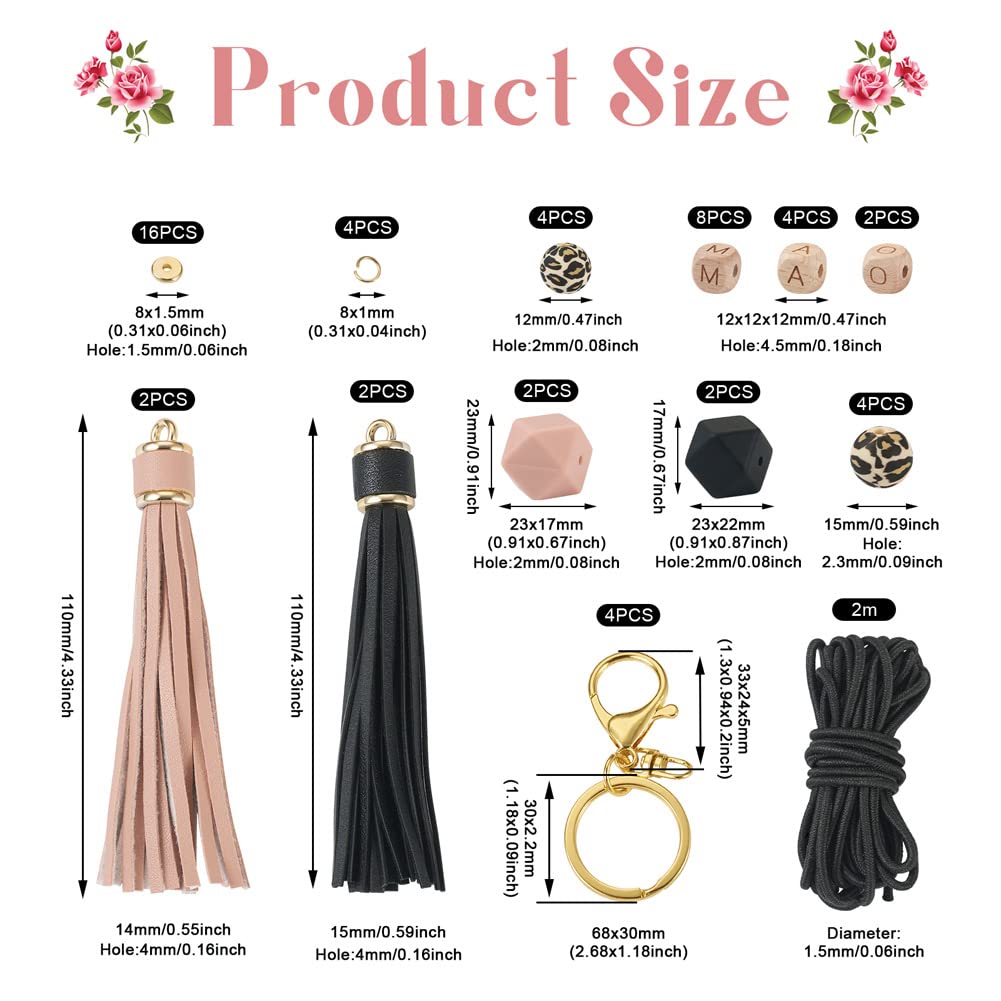 FASHEWELRY 54pcs Mama Silicone Bracelet Keychain Kit 12mm 15mm Leopard Print Silicone Beads Polygonal Silicone Rubber Beads for Mother’s Day Gift Mom Sister Auntie