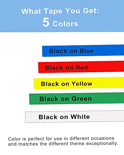 Aitaperste Compatible Color Tape Replacement for Brother TZe TZ 12mm 0.47 inch Laminated Compatible with P Touch Label Maker PT-D210 H110 PT-PP700 D202, White Red Blue Yellow Green 26.2 Feet, 5 Pack