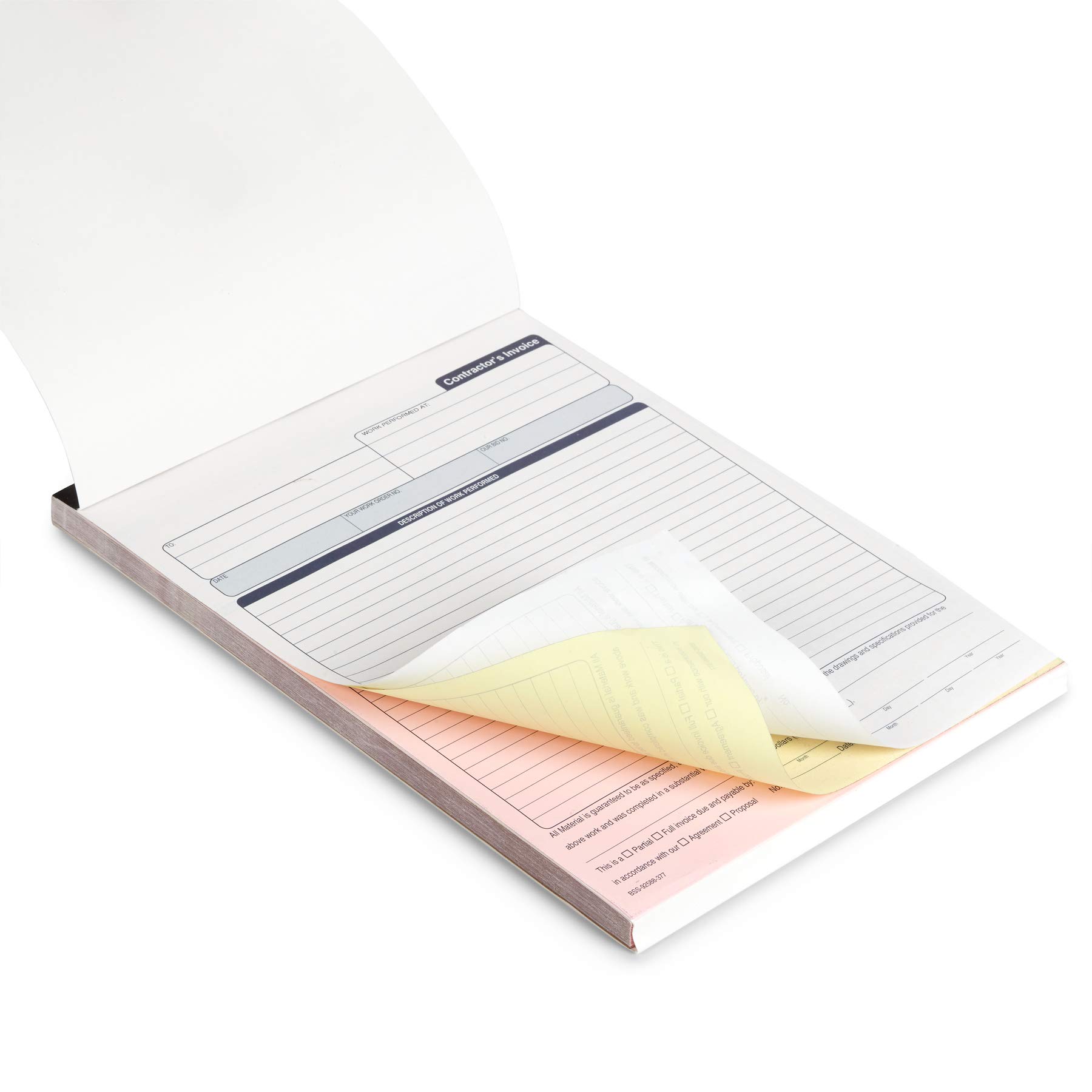 Blue Summit Supplies Contractors Invoice Book, 3 Part Carbonless Forms with White, Yellow, and Pink Copies, Work Order Receipt Book with Blank Invoice Sheets, 8-3/8 x 11-5/8 inch, 50 Pack