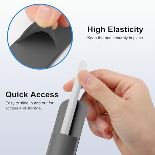TiMOVO Pencil Holder Compatible with Apple Pencil Pro/Apple Pencil (USB-C)/Apple Pencil (1st & 2nd Gen), Elastic Pencil Pouch Adhesive Pen Sleeve Attached to iPad Case for Stylus, Dark Gray