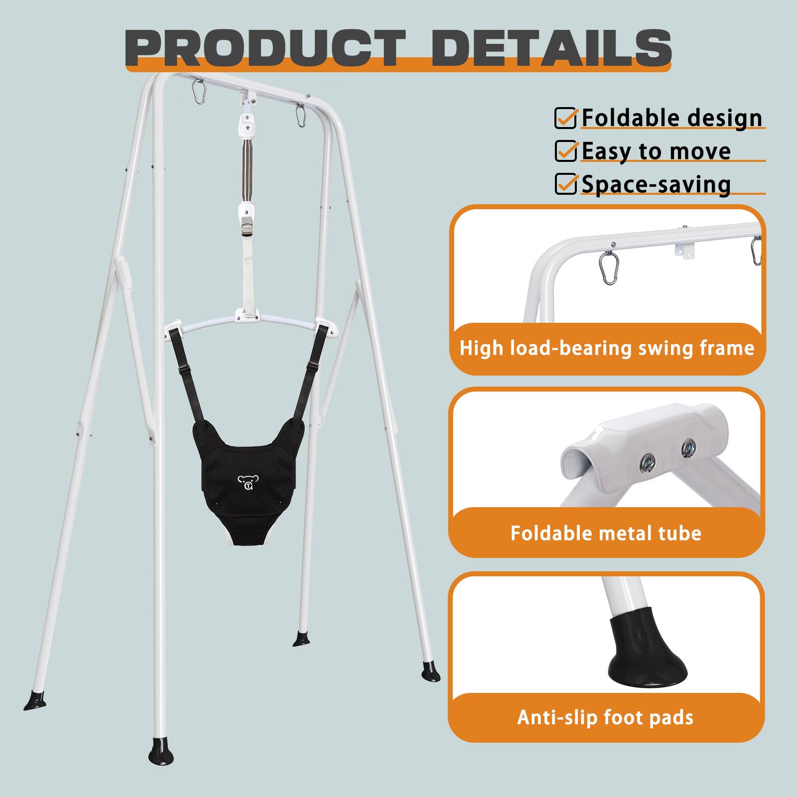 2 in 1 Baby Jumper & Swing, Baby Jumper for Indoor and Outdoor Use, Baby Swing with Foldable Stand, Stable Toddler Swing Set