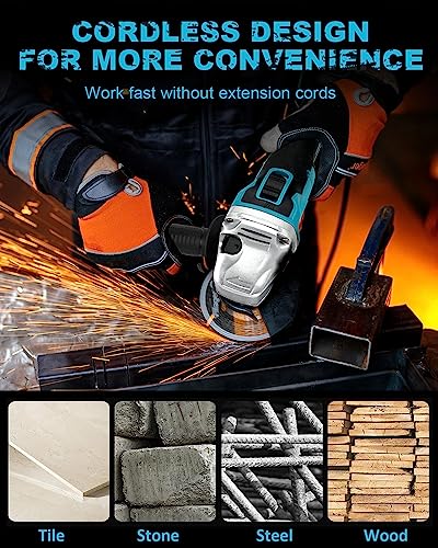 4 1/2 Cordless Angle Grinder, [2-Pack 18V 5.5 Ah Battery Included] Mini Powered Angle Grinder, Tool Kit with Handle, Grinding Wheel, Cutting Wheel, Flap Disc and Carving Disc