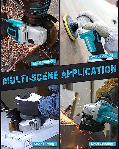 4 1/2 Cordless Angle Grinder, [2-Pack 18V 5.5 Ah Battery Included] Mini Powered Angle Grinder, Tool Kit with Handle, Grinding Wheel, Cutting Wheel, Flap Disc and Carving Disc
