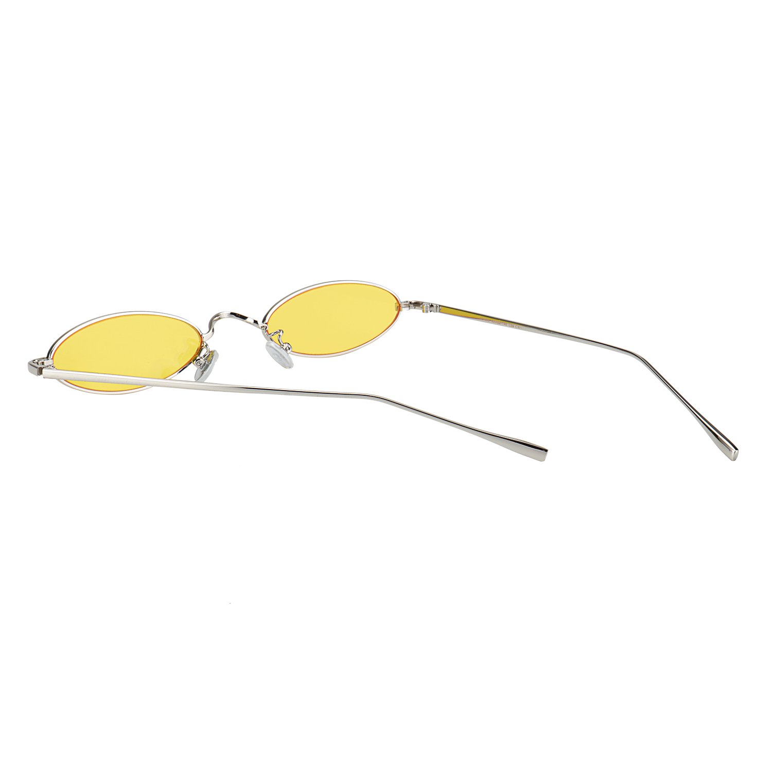 MEETSUN Vintage 90s Small Oval Sunglasses For Women Men Metal Frames Designer Gothic Glasses(C39-Sliver-Yellow)